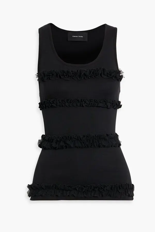 Simone Rocha Ruffled Cotton-jersey Tank - Black