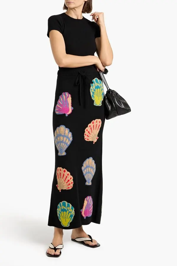 THE ELDER STATESMAN Shell Jacquard-knit Cashmere Maxi Skirt