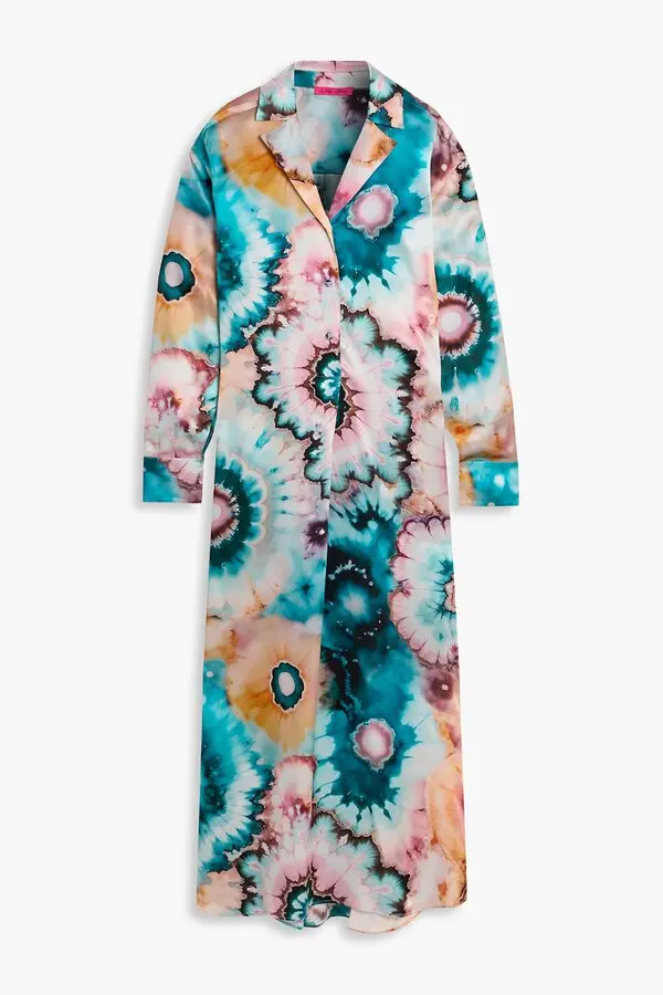 THE ELDER STATESMAN Printed Silk-satin Maxi Shirt Dress