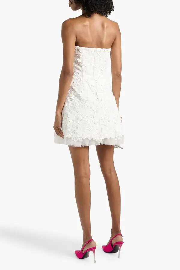 badgley mischka collection strapless guipure lace midi dress Badgley Mischka - Strapless feather-embellished scuba midi dress