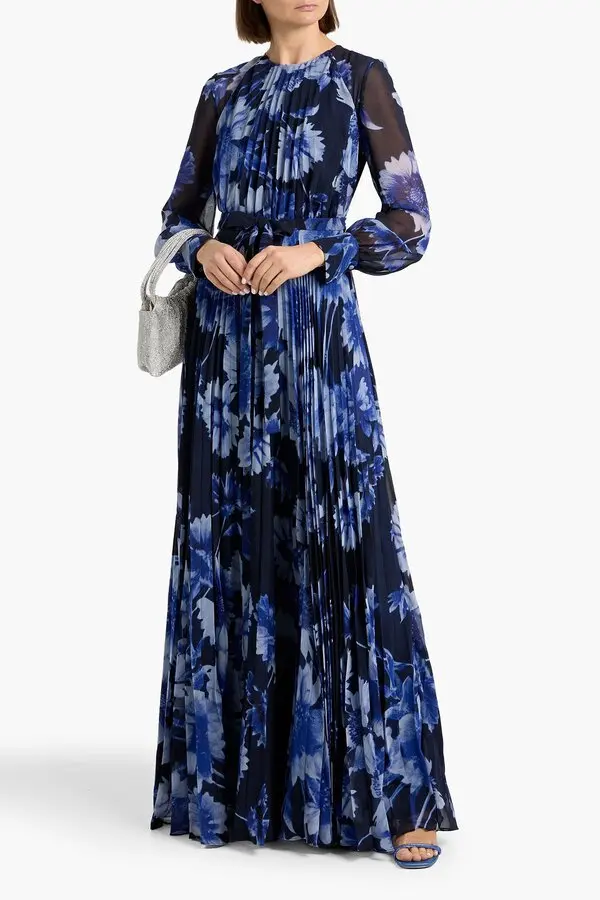 Erdem Floral-print Chiffon Gown - Indigo