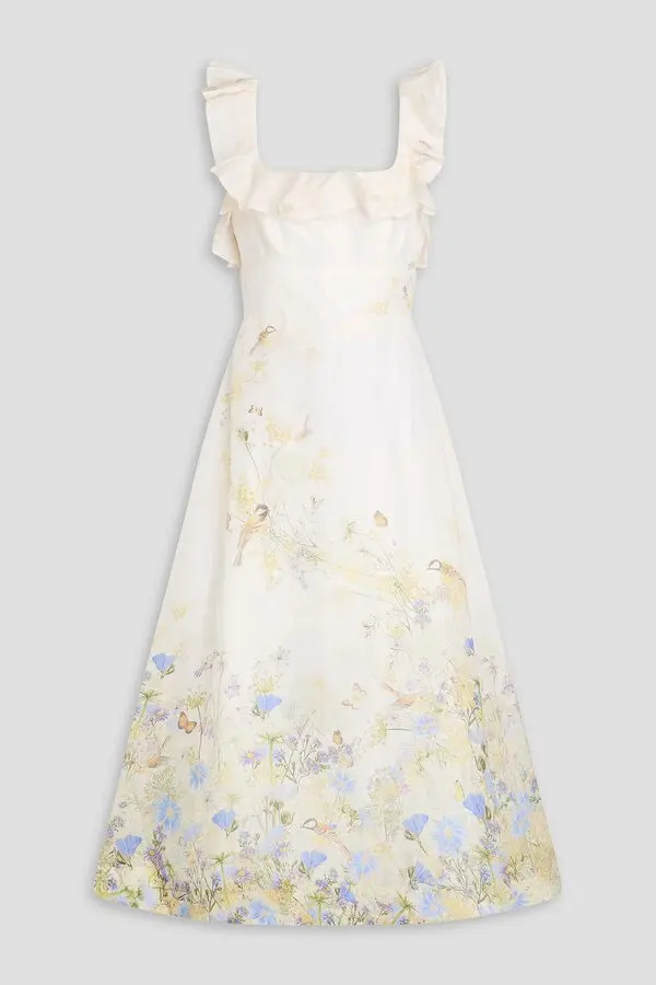 Zimmermann Cutout Floral-print Linen And Silk-blend Midi Dress