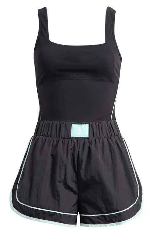 Free People Varsity Blues Mixed Media Romper - Black Combo