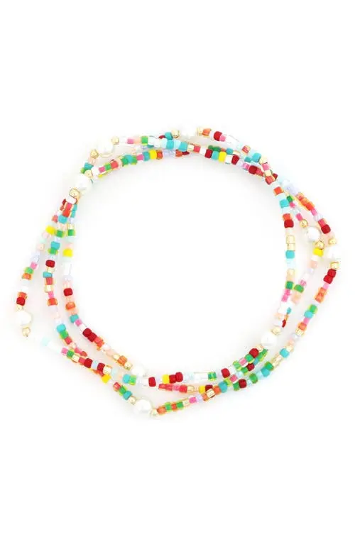 PANACEA Set Of 3 Beaded Stretch Bracelets - Green Multi