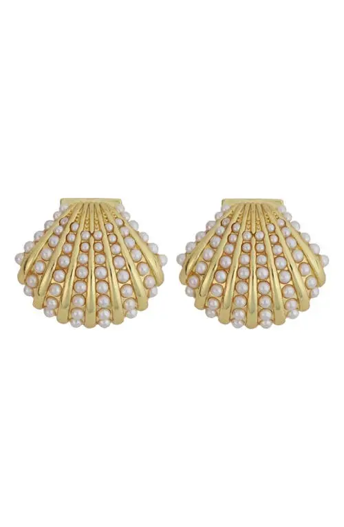 PANACEA Faux Pearl Accent Shell Earrings - White