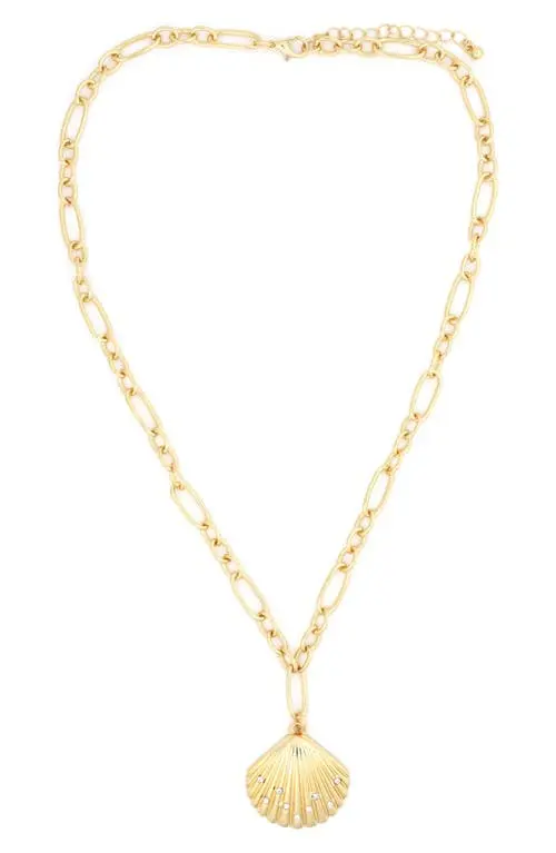 PANACEA Cubic Zirconia Shell Pendant Necklace - Gold