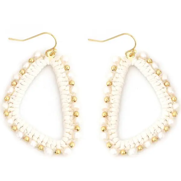 PANACEA Beaded Crochet Drop Earrings - White