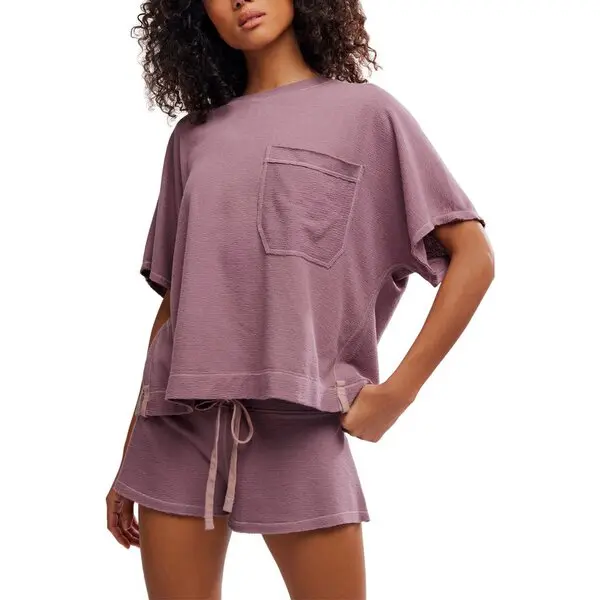 Free People Intimately Fp Staycation Oversized Cotton-blend T-shirt - Elderberry Tea