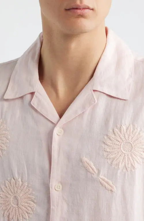WAX LONDON Didicot Chunk Embroidered Flowers Linen Camp Shirt - Pink