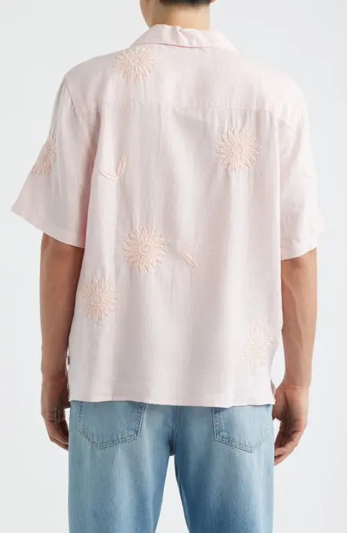 WAX LONDON Didicot Chunk Embroidered Flowers Linen Camp Shirt - Pink