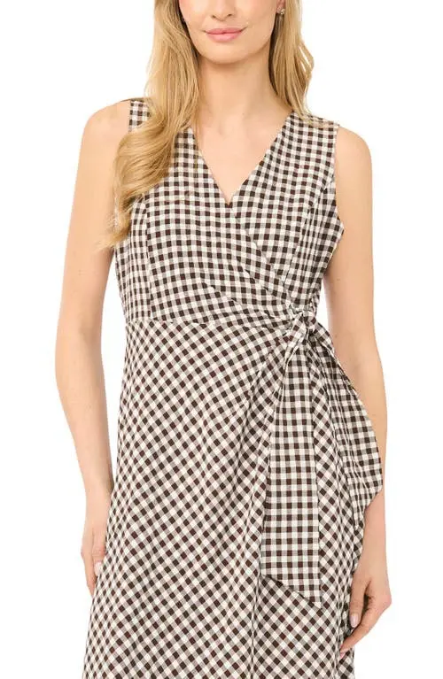 Halogen Gingham Sleeveless Faux Wrap Dress