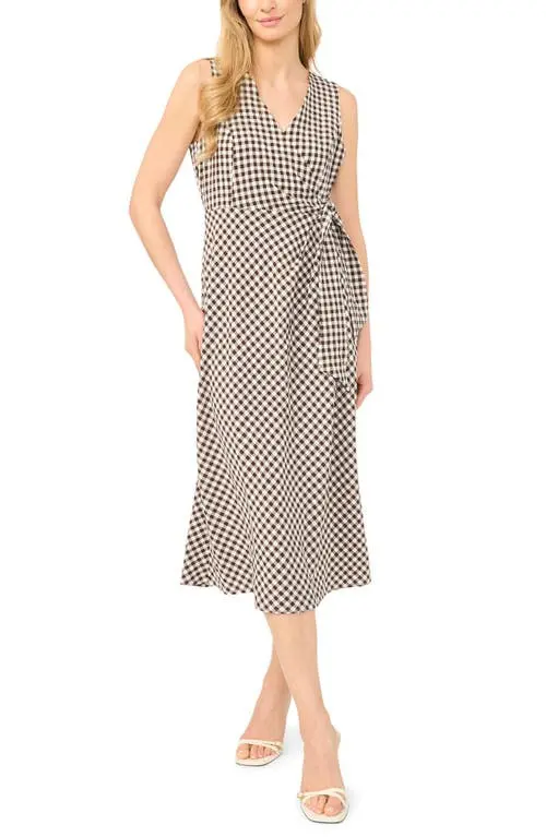 Halogen Gingham Sleeveless Faux Wrap Dress