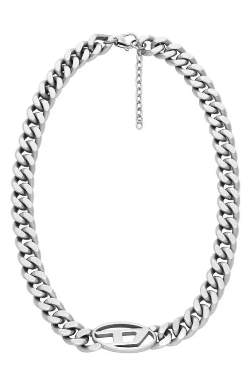 DIESEL® Oval D Enamel Chain Choker Necklace - Silver