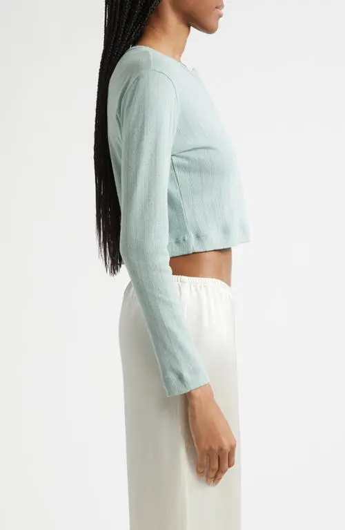 LESET Cotton Pointelle Crop Cardigan - Eucalyptus