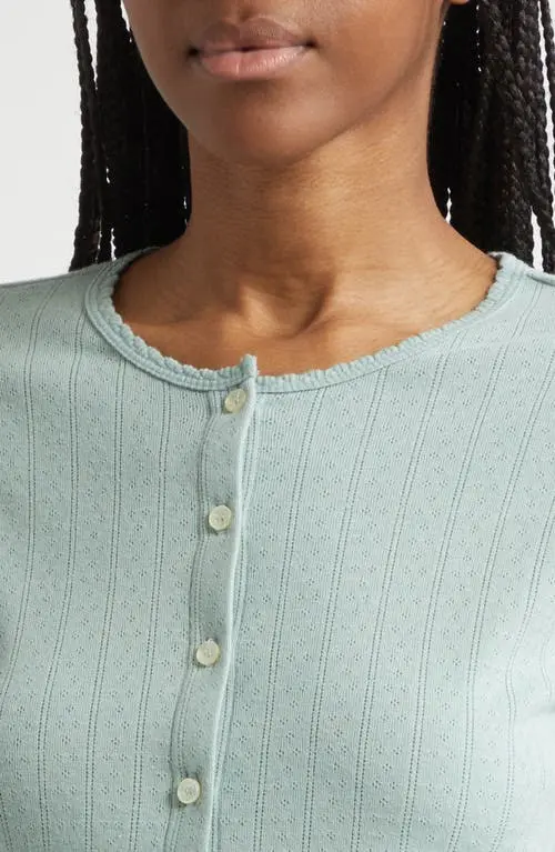 LESET Cotton Pointelle Crop Cardigan - Eucalyptus