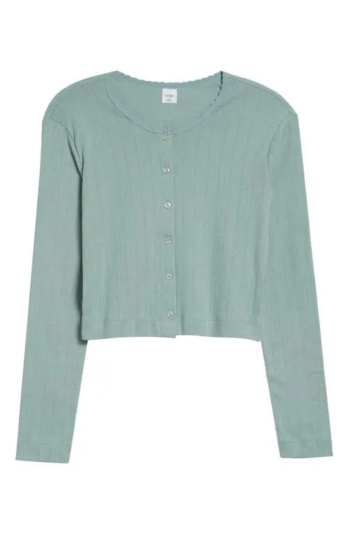 LESET Cotton Pointelle Crop Cardigan - Eucalyptus