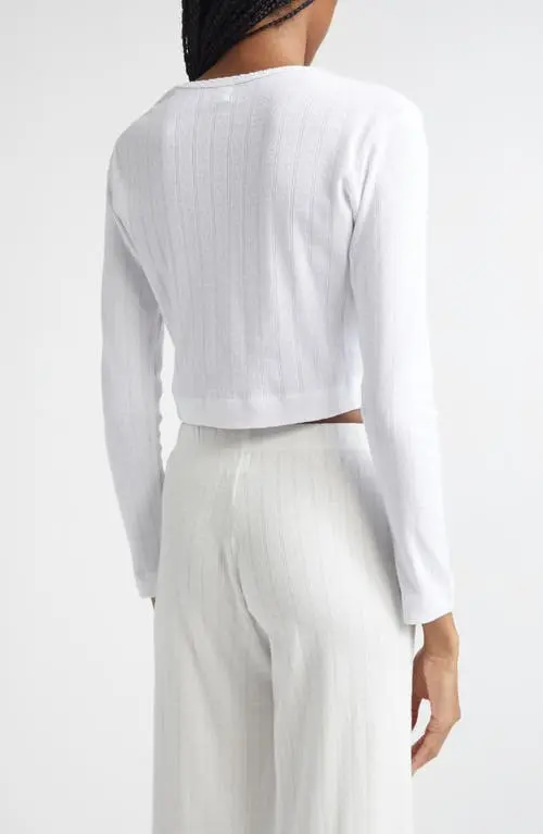 LESET Cotton Pointelle Crop Cardigan - White