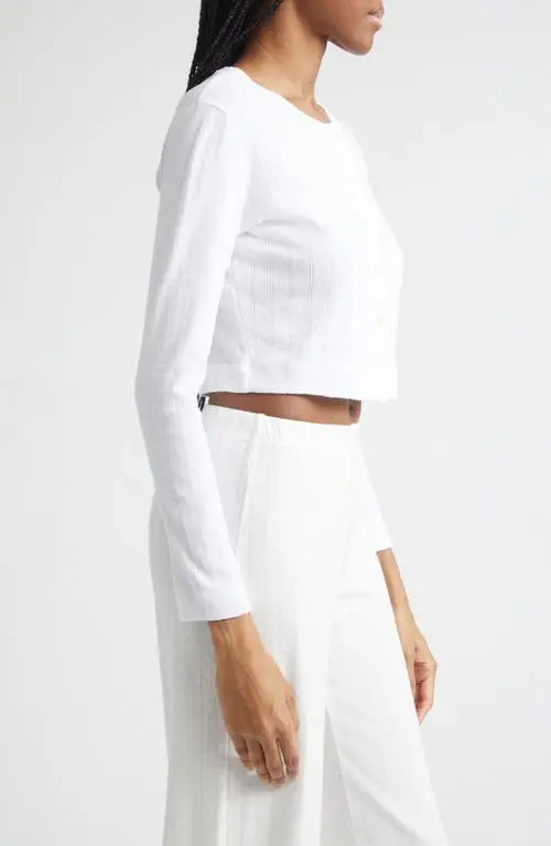 LESET Cotton Pointelle Crop Cardigan - White