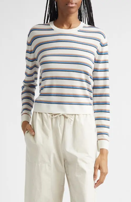 LESET James Stripe Merino Wool Crewneck Sweater - Parch/choco/blue Stripe