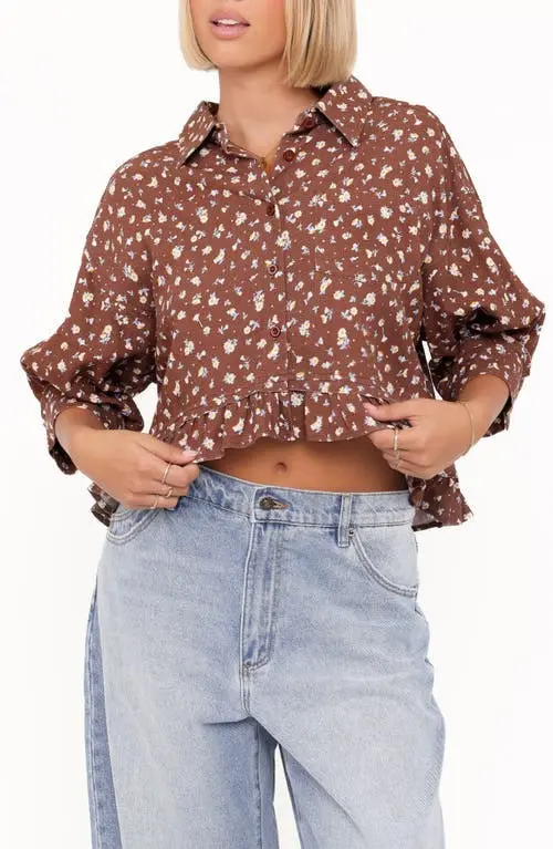 PETAL & PUP Ashe Floral Crop Button-up Shirt - Brown Floral