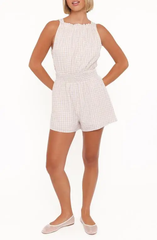 PETAL & PUP Felicity Gingham Romper - Beige Gingham