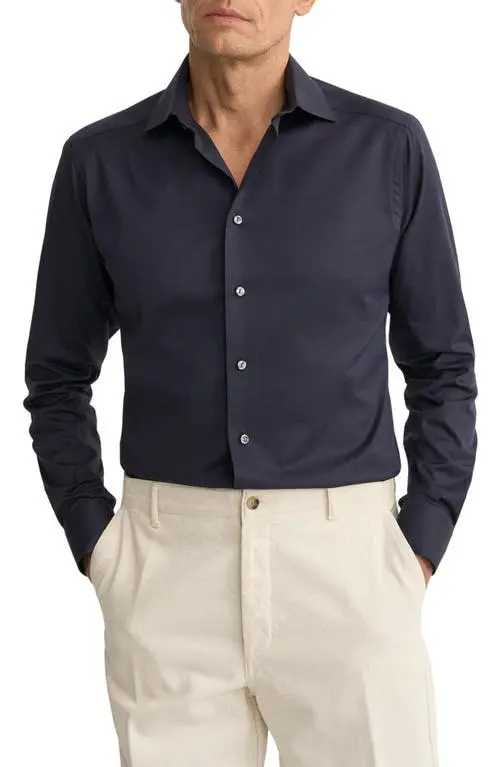 Eton Slim Fit Solid Cotton Twill Dress Shirt - Navy