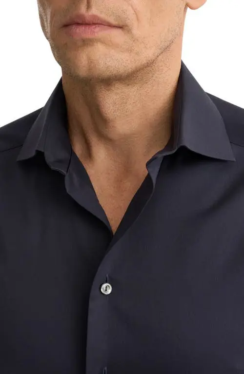 Eton Slim Fit Solid Cotton Twill Dress Shirt - Navy