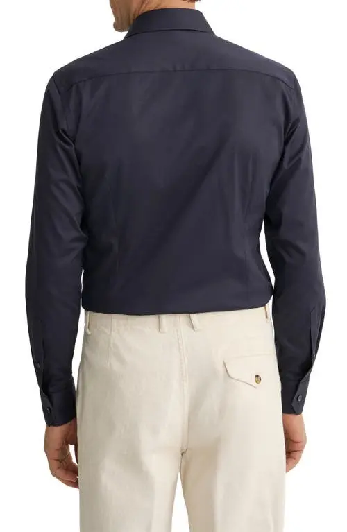 Eton Slim Fit Solid Cotton Twill Dress Shirt - Navy