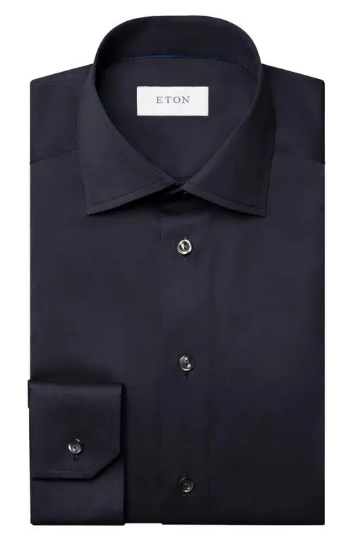 Eton Slim Fit Solid Cotton Twill Dress Shirt - Navy