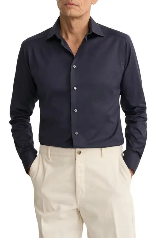Eton Contemporary Fit Solid Cotton Twill Dress Shirt - Navy