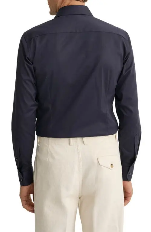 Eton Contemporary Fit Solid Cotton Twill Dress Shirt - Navy