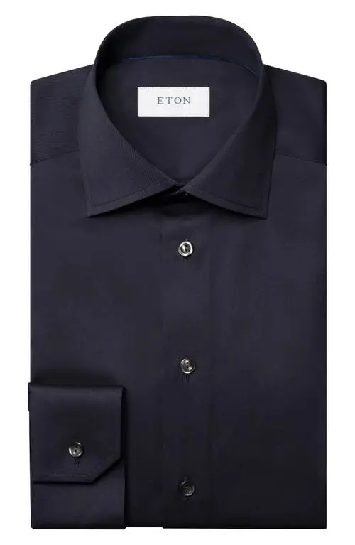 Eton Contemporary Fit Solid Cotton Twill Dress Shirt - Navy