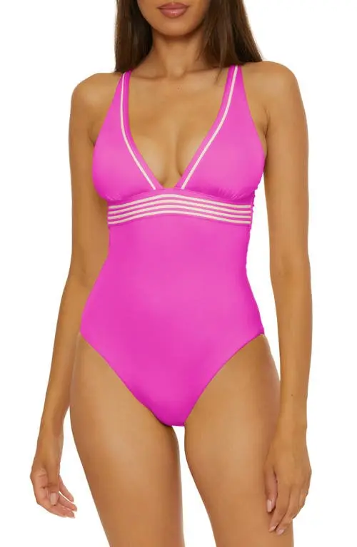 Trina Turk Monaco Plunge One-piece Swimsuit - Peony