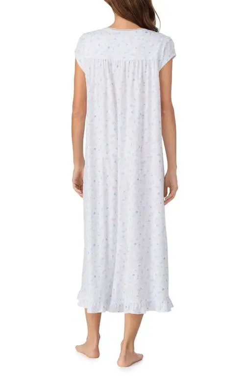 Eileen West Cap-sleeve Cotton Nightgown - White/blue