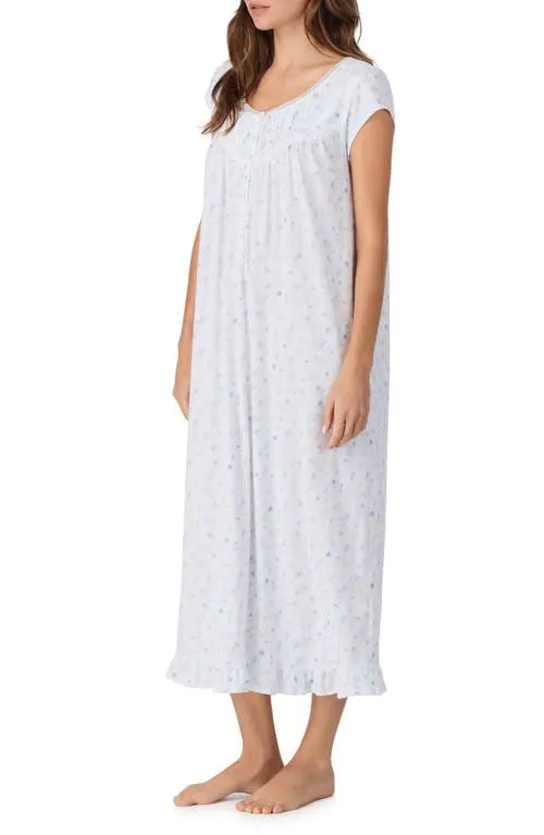Eileen West Cap-sleeve Cotton Nightgown - White/blue