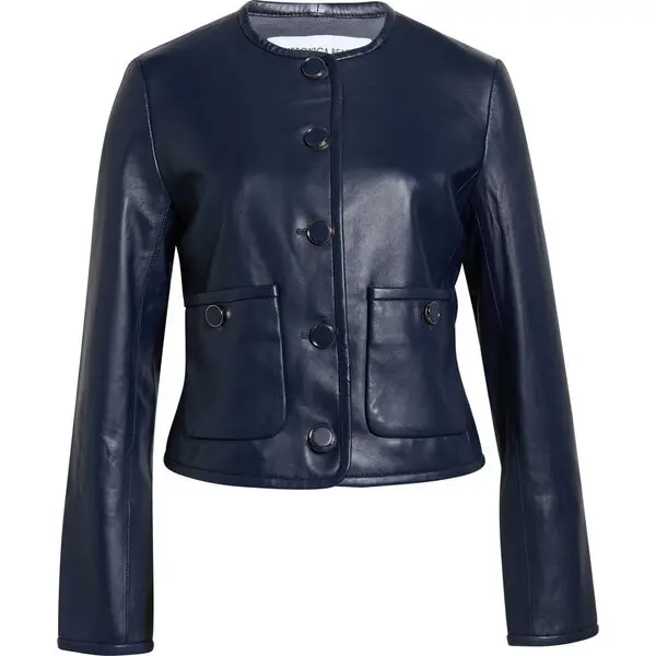 Veronica Beard Andrea Lambskin Leather Jacket - Navy