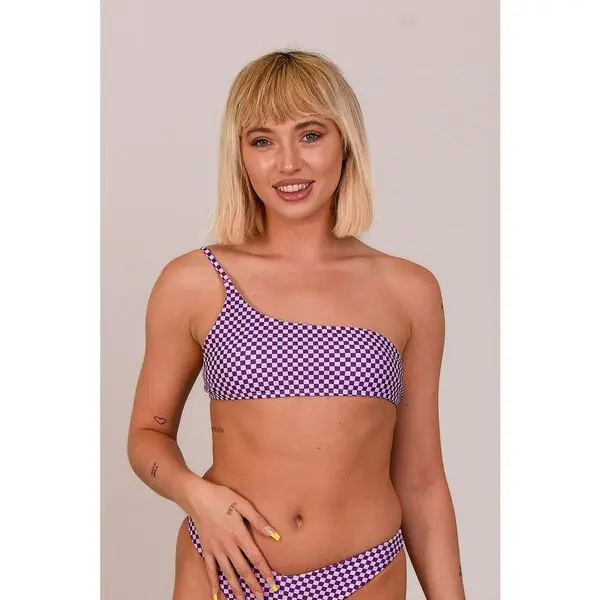 OOSC Checkmate Cold Shoulder Bikini Top - Purple