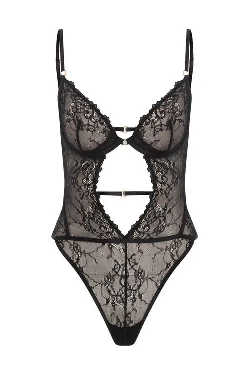HOUSE OF SILK Charlotte Lace Bodysuit - Black