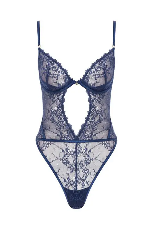 HOUSE OF SILK Charlotte Lace Bodysuit - Navy