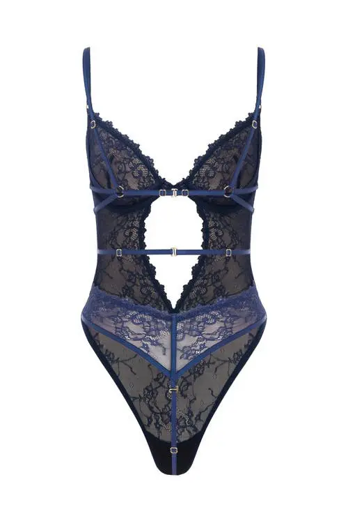 HOUSE OF SILK Charlotte Lace Bodysuit - Navy