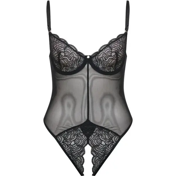 HOUSE OF SILK Béatrice Ouvert Lace Bodysuit - Black