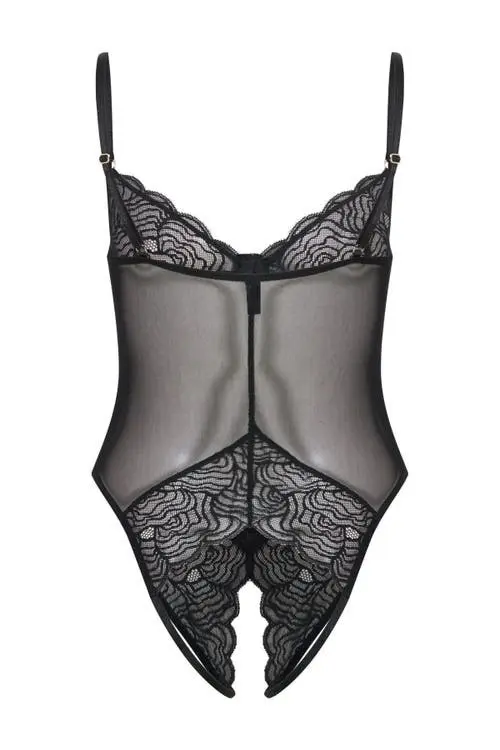 HOUSE OF SILK Béatrice Ouvert Lace Bodysuit - Black