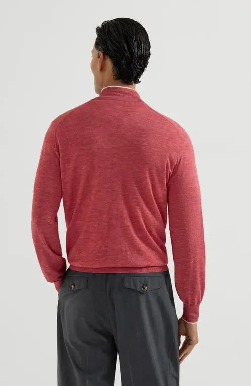 Brunello Cucinelli Cashmere, Silk, And Hemp Half-zip Sweater - Strawberry