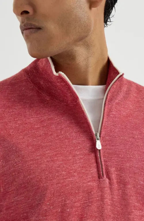 Brunello Cucinelli Cashmere, Silk, And Hemp Half-zip Sweater - Strawberry