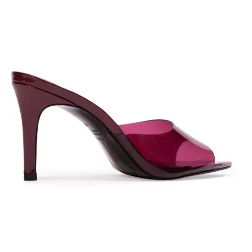 BLACK SUEDE STUDIO Belle Sandal Pointy Toe Slip-on Mule With Pvc Detail - Ruby Patent Leather