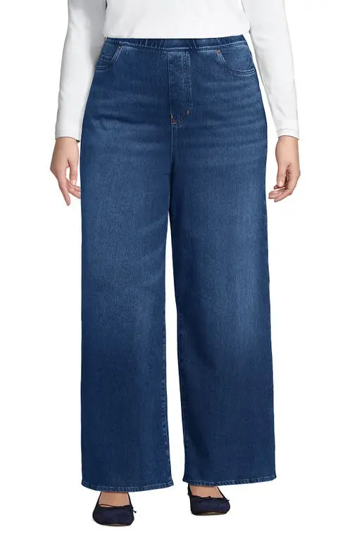 LANDS' END Starfish Denim High Rise Wide Leg Jeans - Indigo Tide Blue