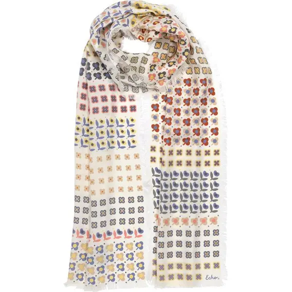 Echo Clover Silk Oblong Scarf - Pebble