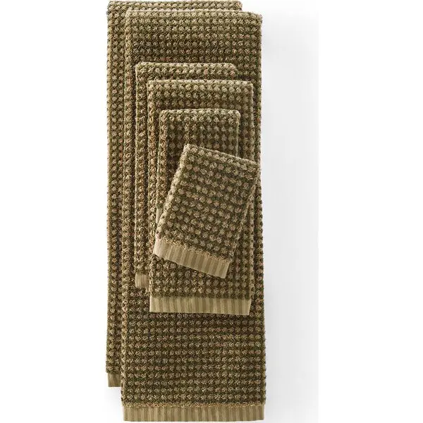 LANDS' END Quick-dry Cotton Textured Gingham Hand Towel - Rich Camel/olive Drab