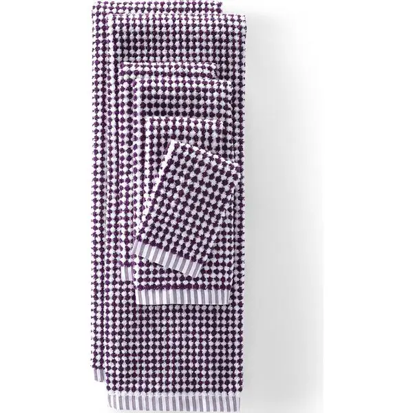 LANDS' END Quick-dry Cotton Textured Gingham Hand Towel - Rich Plum