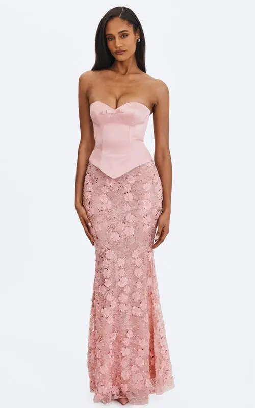 MISS CIRCLE Uliya Strapless Mermaid Peplum Maxi Dress - Rose Pink